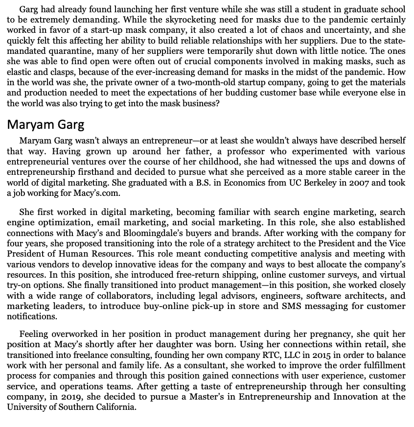 MODMASK: Starting Up in a Pandemic Bzzz. Bzzzzz. | Chegg.com