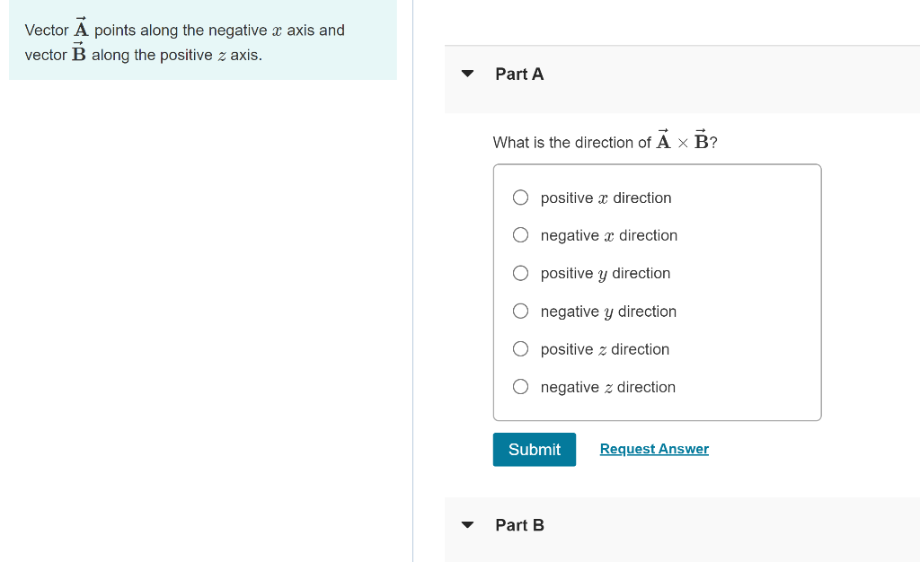 Solved Vector A points along the negative x axis and vector | Chegg.com