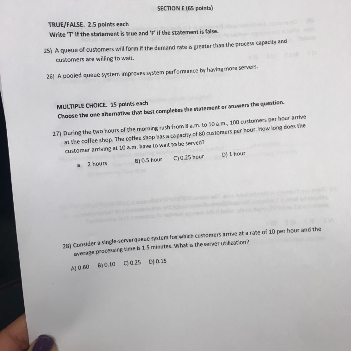 Solved SECTION E (65 points) TRUE/FALSE. 2.5 points each | Chegg.com