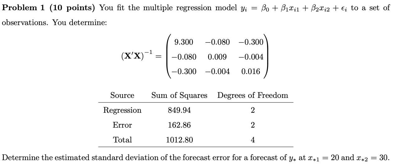 You fit the multiple regression model y i =β 0 +β | Chegg.com
