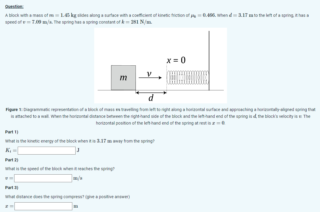 Solved A block with a mass of m=1.45 kg slides along a | Chegg.com