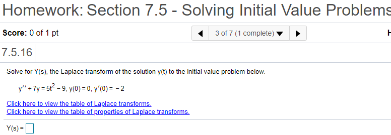 Solved Homework: Section 7.5 - Solving Initial Value | Chegg.com