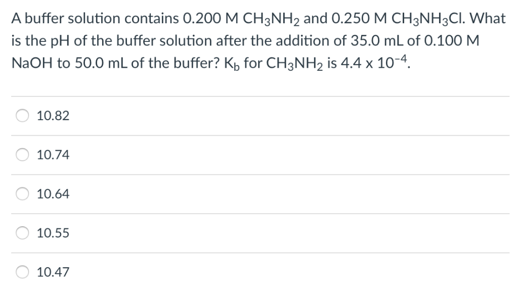 Solved A buffer solution contains 0.200 M CH3NH2 and 0.250 M | Chegg.com