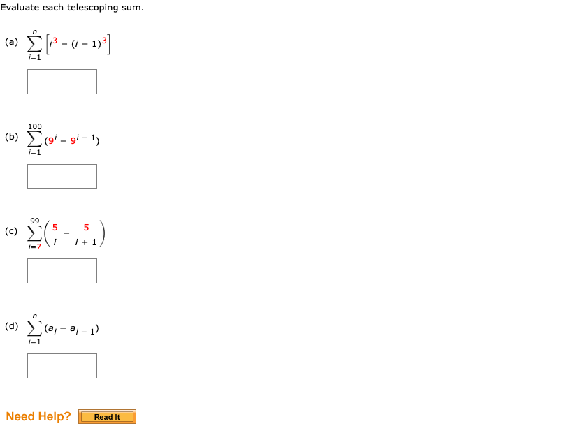 Solved Evaluate each telescoping sum. n (a) (2-(1-1)] i=1 | Chegg.com