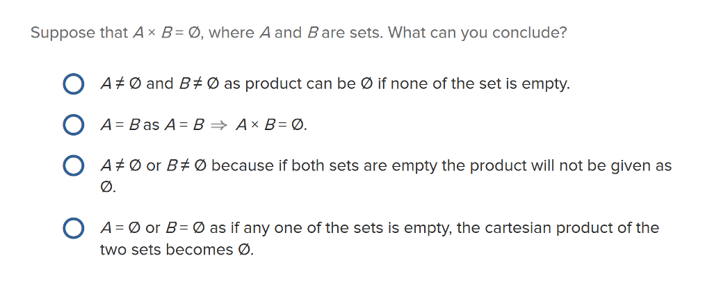 Solved Suppose that A × B O, where A and B are sets, what | Chegg.com
