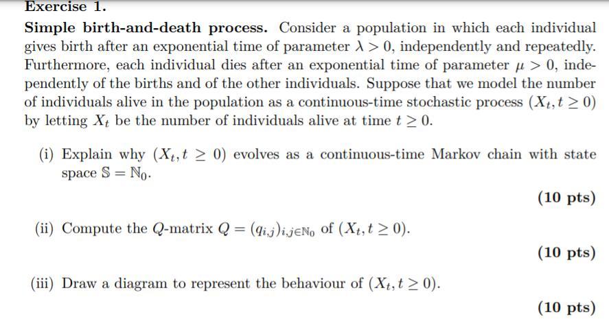 Exercise 1. Simple birth-and-death process. Consider | Chegg.com