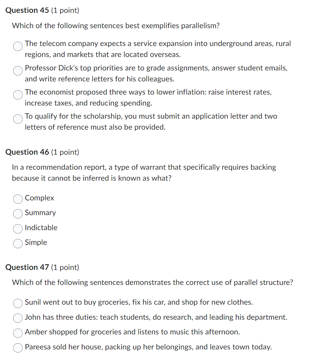 Solved Question 45 (1 ﻿point)Which of the following | Chegg.com
