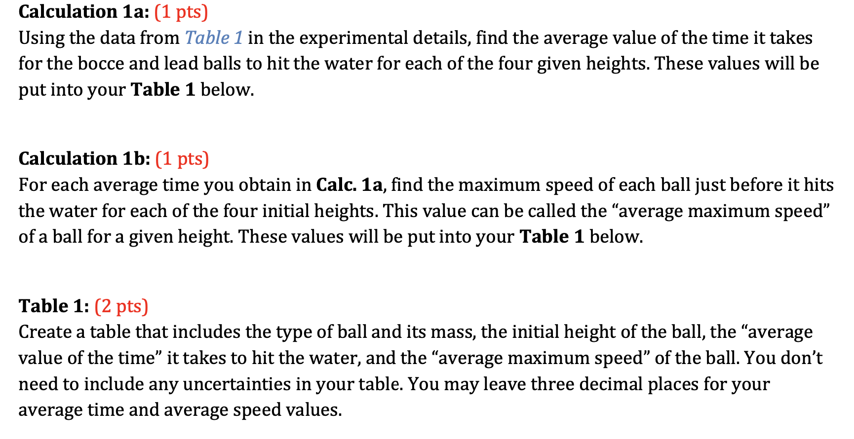 Solved Table 1 - Initial height and vertical time to fall | Chegg.com