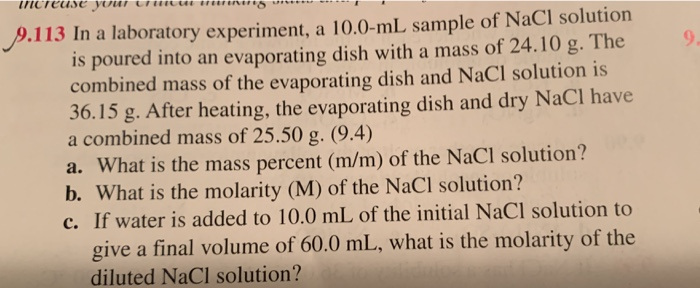 Solved 9.113 In a laboratory experiment, a 10.0-mL sample of | Chegg.com