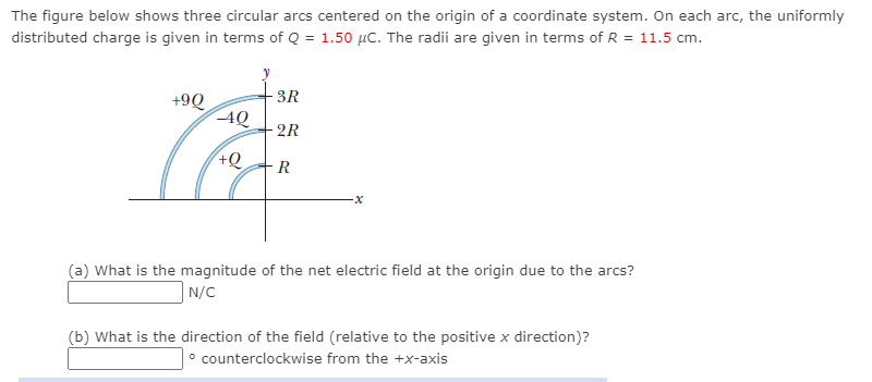 Solved The figure below shows three circular arcs centered | Chegg.com