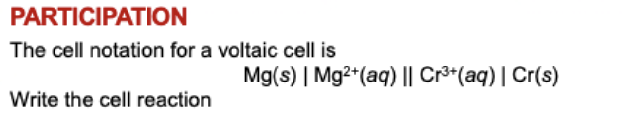 Solved PARTICIPATION The cell notation for a voltaic cell is | Chegg.com