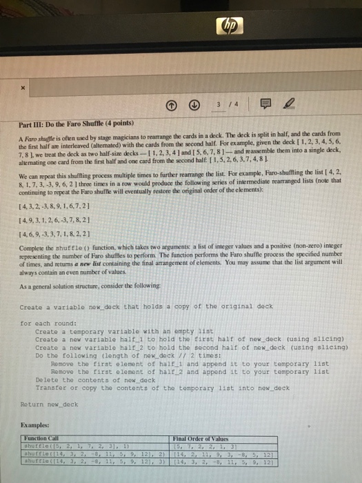 Solved 3 74 Part III: Do the Faro Shuffle (4 points) the | Chegg.com