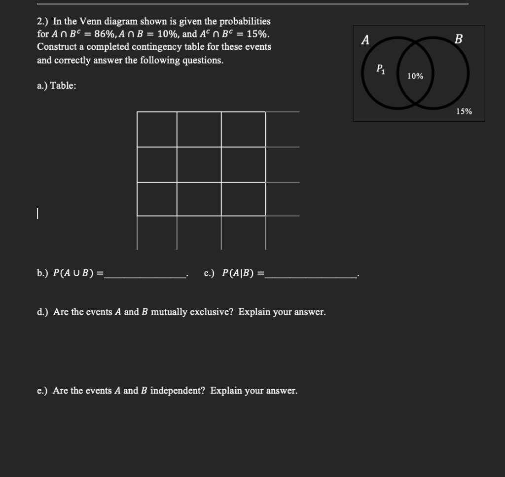 Solved 2.) In the Venn diagram shown is given the | Chegg.com