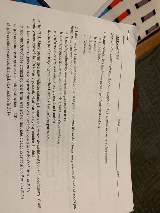 Solved Name: M2 PRACTICE Indicate the answer choice that | Chegg.com
