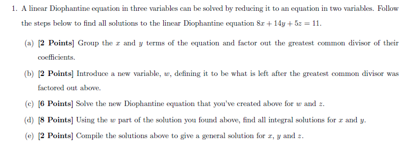 Solved 1 A Linear Diophantine Equation In Three Variables