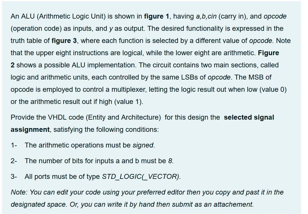 Solved An ALU (Arithmetic Logic Unit) is shown in figure 1, | Chegg.com