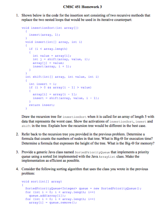 Solved CMSC 451 Homework3 1. Shown below is the code for the | Chegg.com