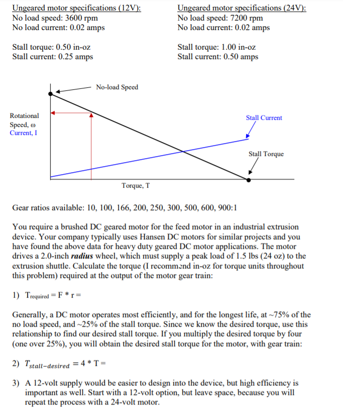 Solved Ungeared motor specifications (12V): No load speed: | Chegg.com