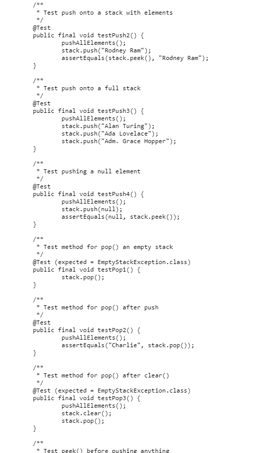 Solved I was given this JUnit test for MyStack class. Can | Chegg.com