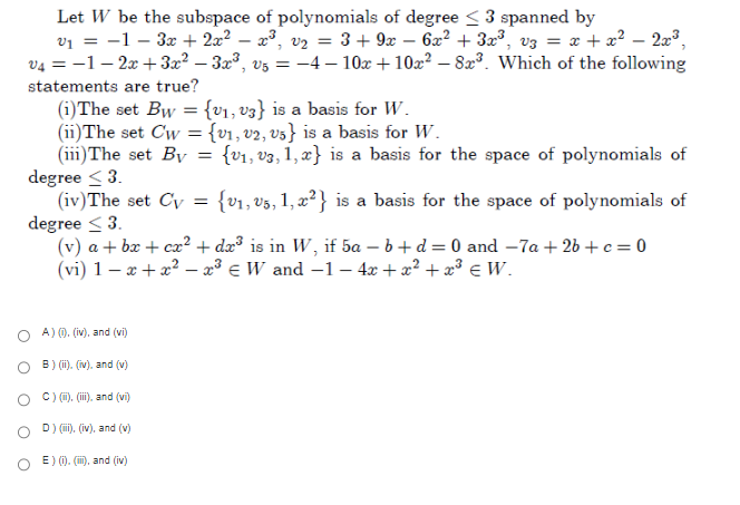 Solved Let W be the subspace of polynomials of degree ≤3 | Chegg.com