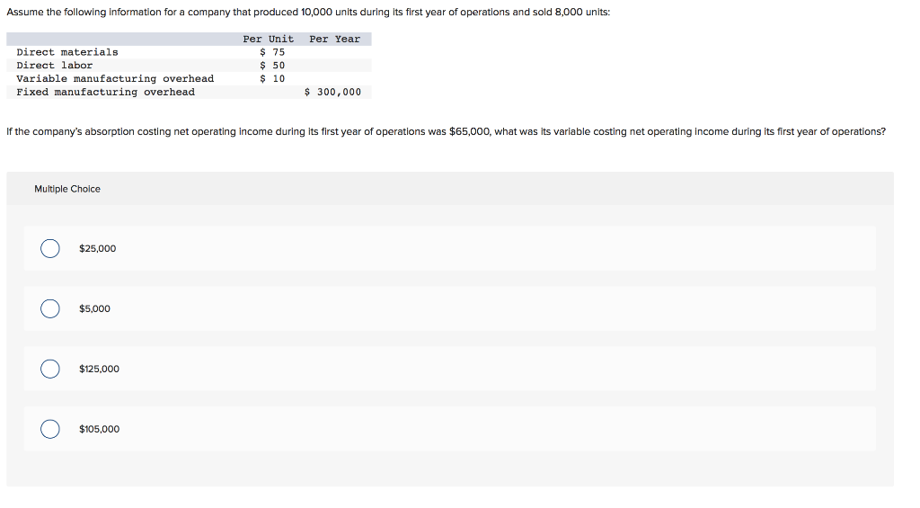 Solved Assume the following information for a company that | Chegg.com