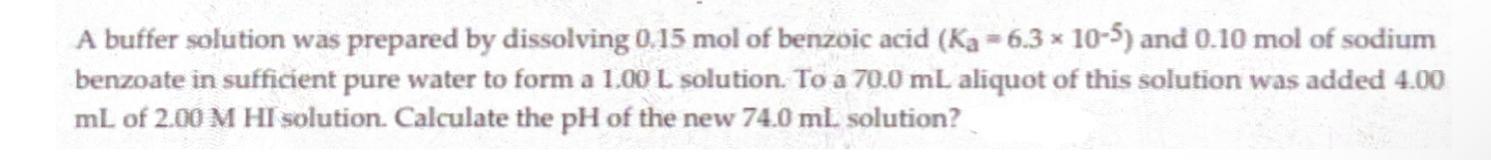 Solved A buffer solution was prepared by dissolving 0.15 mol | Chegg.com