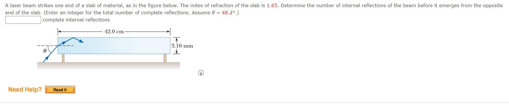 Solved A laser beam strikes one end of a slab of material, | Chegg.com