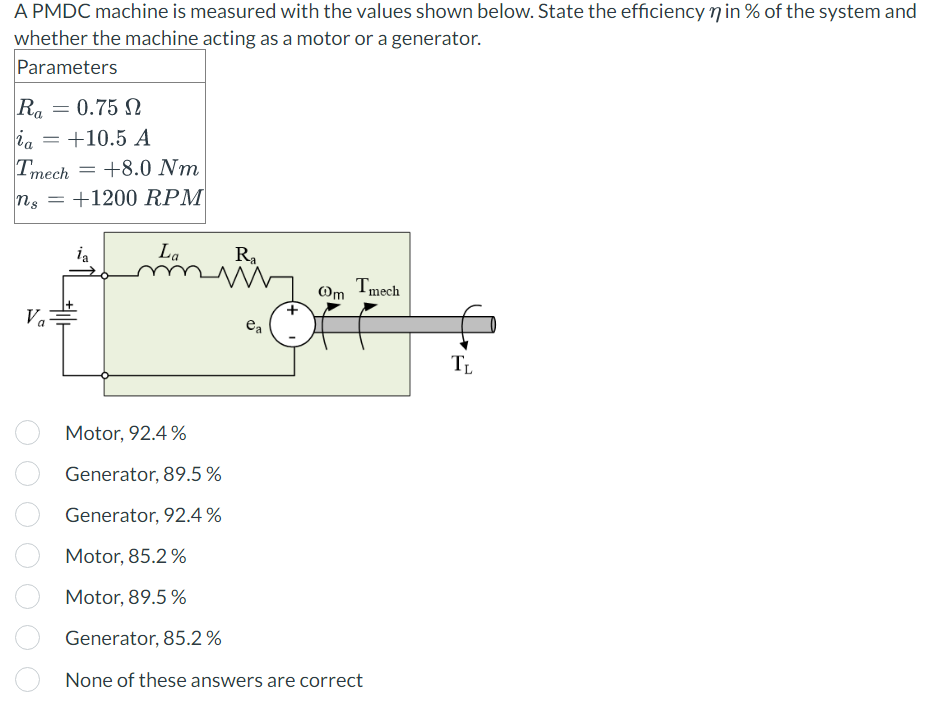 Solved A Pmdc Machine Is Measured With The Values Shown