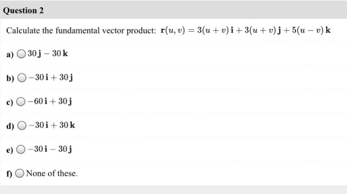 Solved Calculate the fundamental vector product: r(u, v) = | Chegg.com