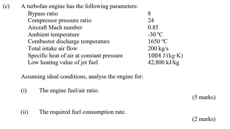 Solved A turbofan engine has the following parameters: | Chegg.com