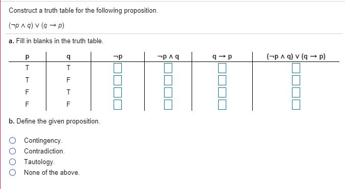 Solved Construct a truth table for the following proposition | Chegg.com