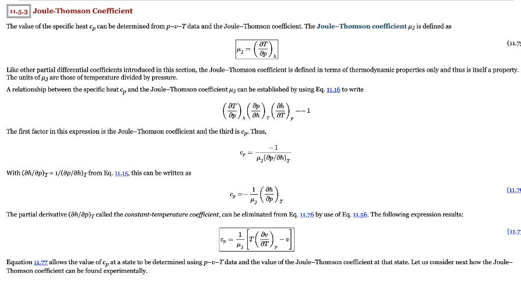 Solved 11.5.3 Joule Thomson Coefficient The value of the | Chegg.com