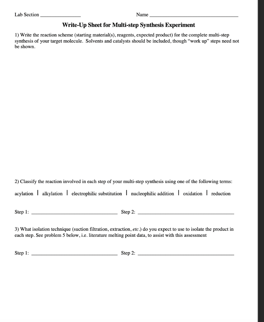 Solved OCHg N НО Lab Section Name Write-Up Sheet for | Chegg.com