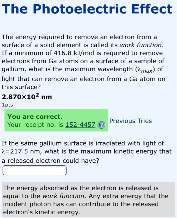 Solved The Photoelectric Effect The energy required to | Chegg.com