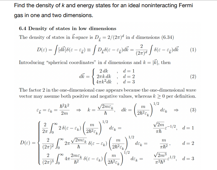 Solved Find the density of k and energy states for an ideal | Chegg.com