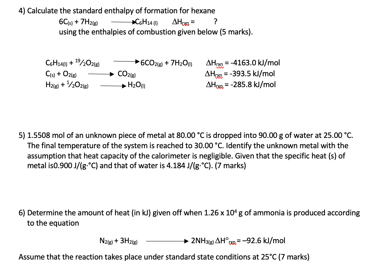 Solved 4) Calculate the standard enthalpy of formation for | Chegg.com