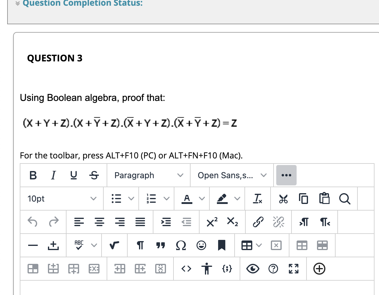Solved Question Completion Status: QUESTION 3 Using Boolean | Chegg.com