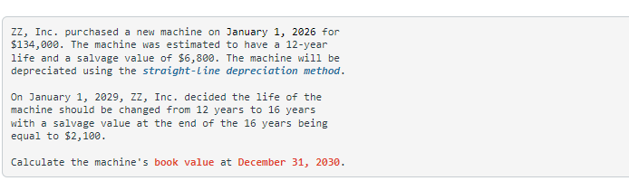 Solved ZZ, Inc. purchased a new machine on January 1, 2026 | Chegg.com