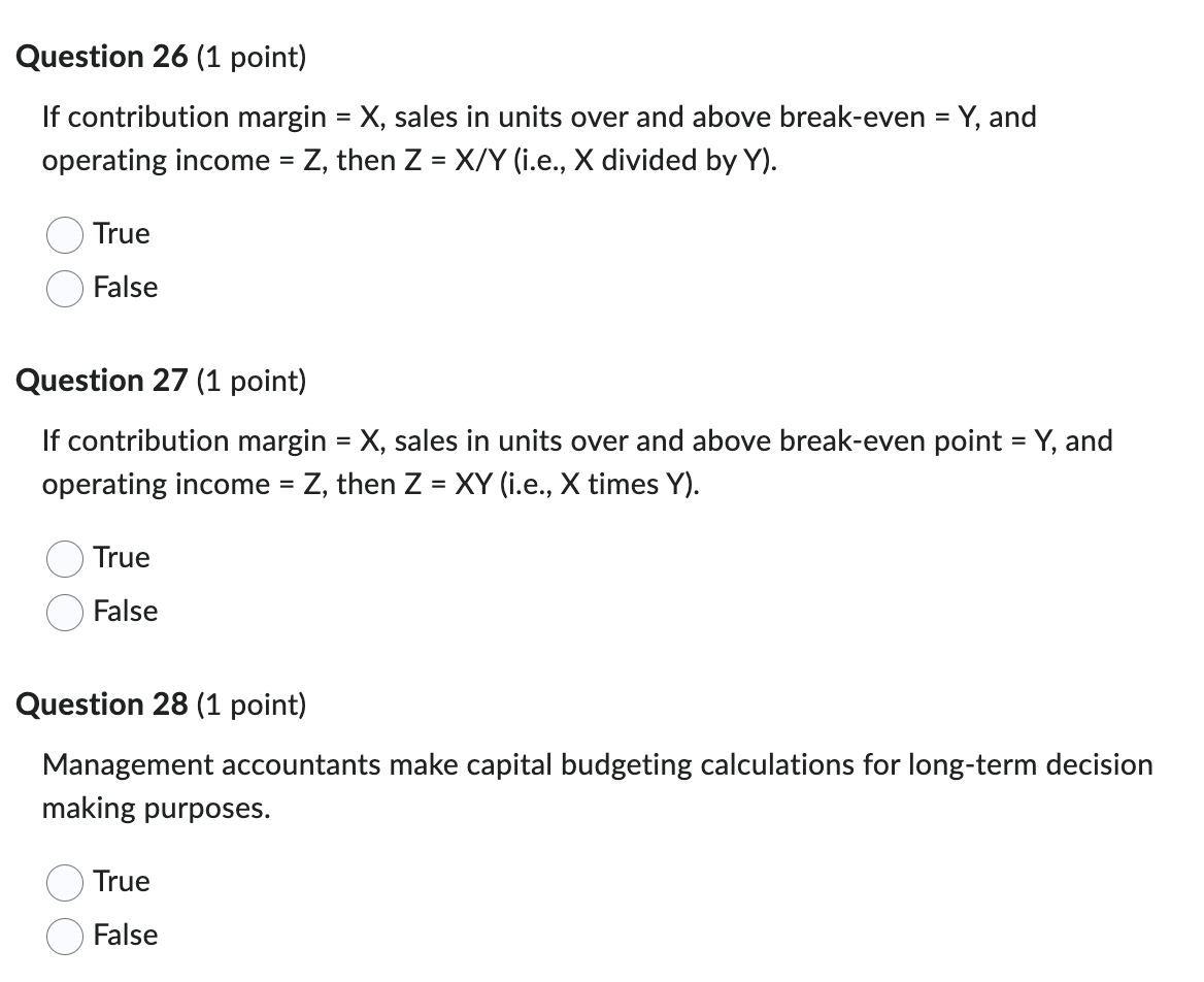 Solved Question 26 (1 ﻿point)If contribution margin =x, | Chegg.com
