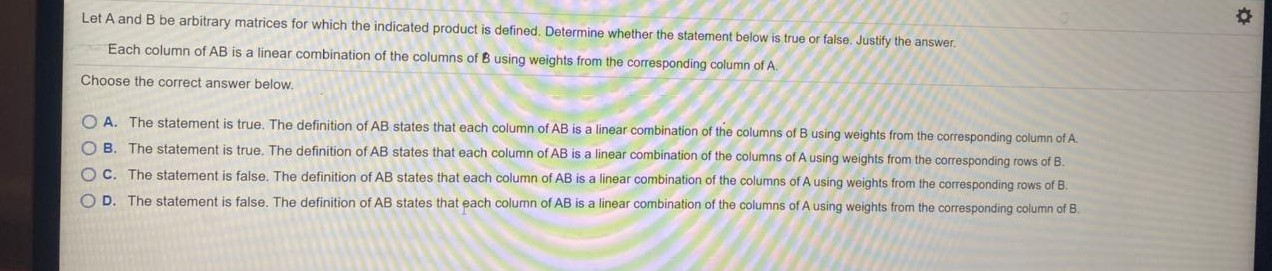 Solved Let A and B be arbitrary matrices for which the | Chegg.com
