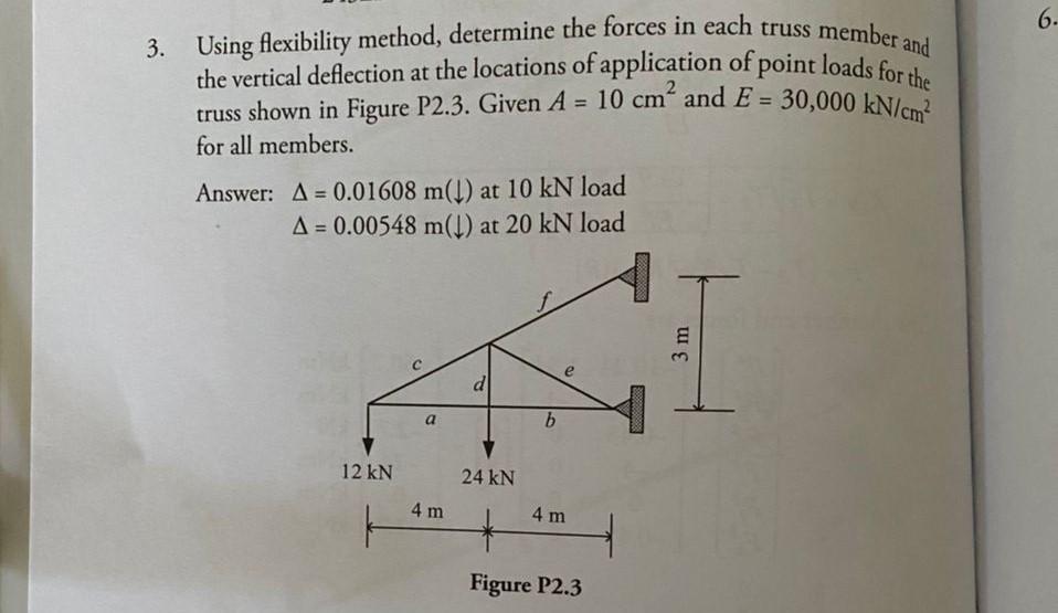 Solved 6. 3. Using flexibility method, determine the forces | Chegg.com