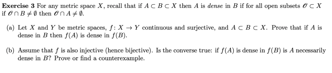 Solved Exercise 3 For any metric space X, recall that if | Chegg.com