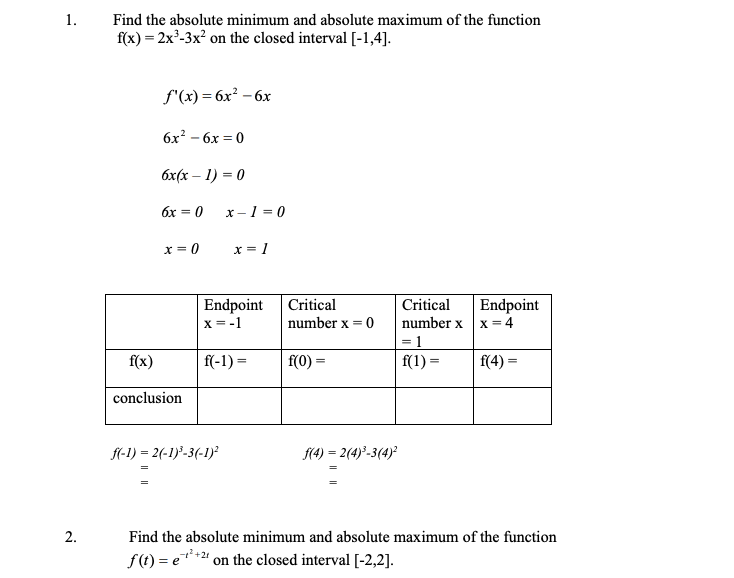 Solved 1. Find the absolute minimum and absolute maximum of | Chegg.com