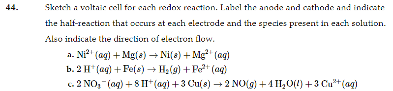 Solved Sketch a voltaic cell for each redox reaction. Label | Chegg.com