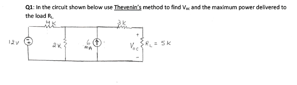 Solved Q1: In the circuit shown below use Thevenin's method | Chegg.com