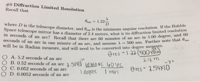 Solved #9 Diffraction Limited Resolution Recall that eres = | Chegg.com