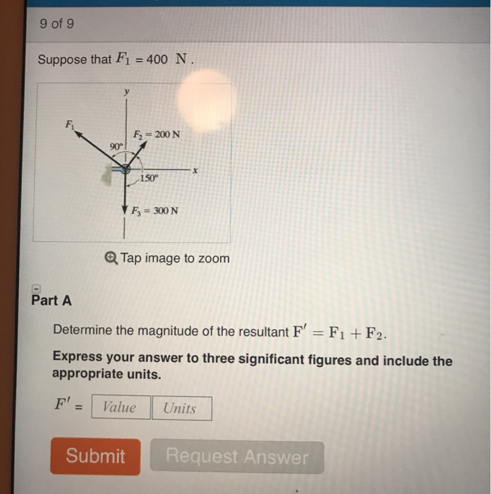 Solved 9 of 9 Suppose that F1 400 N Fi F2 200 N 90° 150° F3 | Chegg.com
