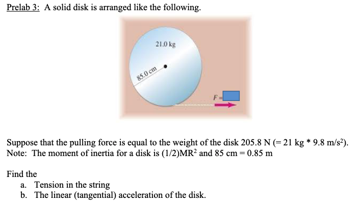Solved Prelab 3: A solid disk is arranged like the | Chegg.com