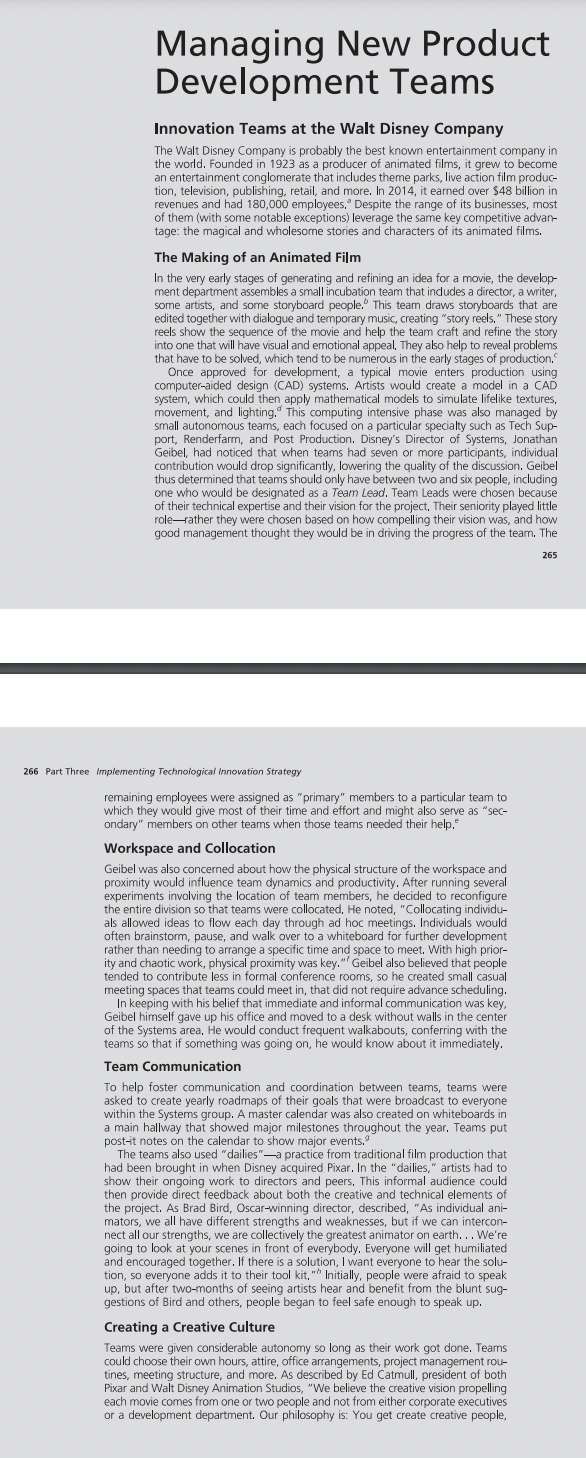 Solved Using the case study Innovation Teams at the Walt | Chegg.com