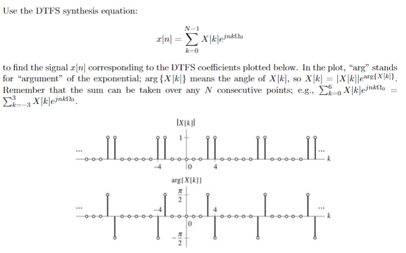 Solved Use the DTFS synthesis equation: N-1 x[n] = x | Chegg.com